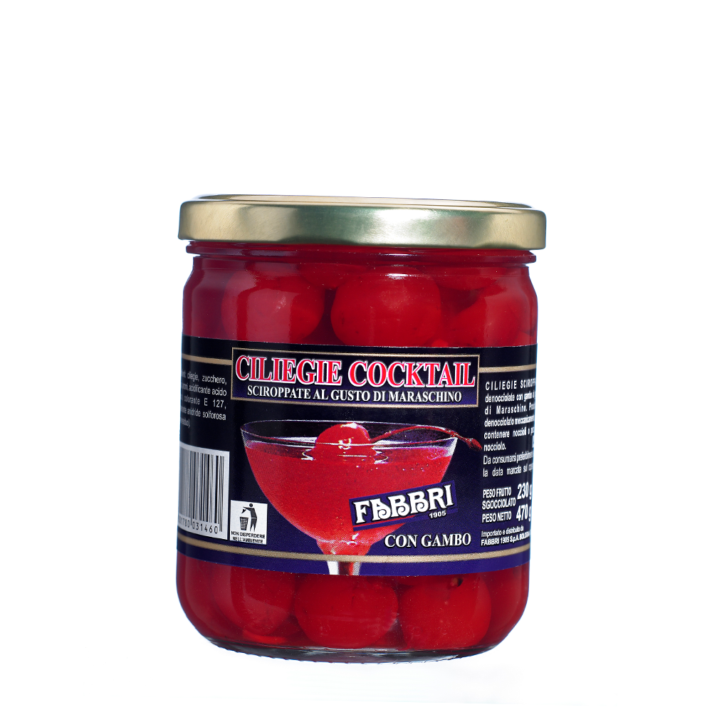 Fabbri Cirese cu coada pentru cocktail 470g -bar-mag.ro